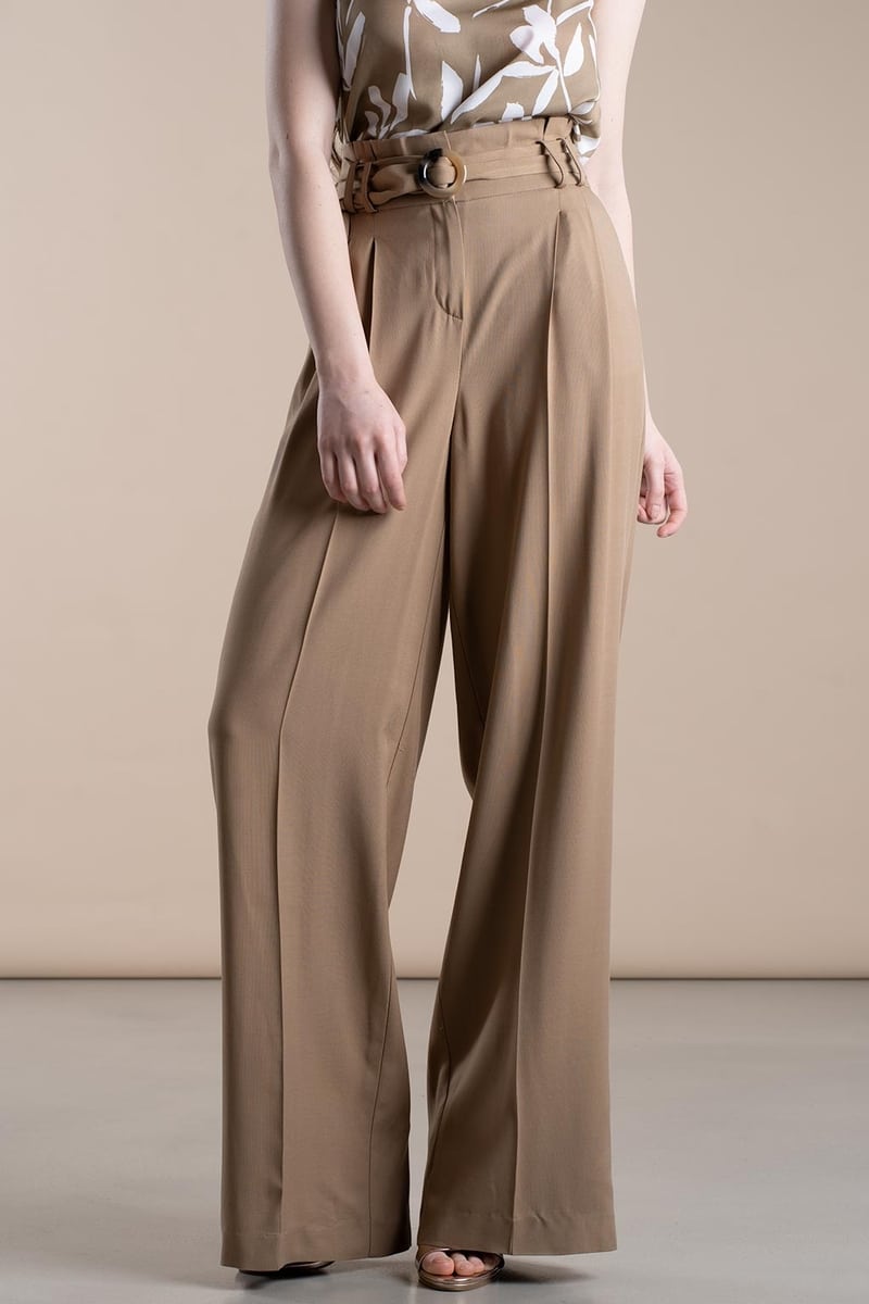 Pantaloni Colore Kaki con Cintura e Pences | NUVOLA