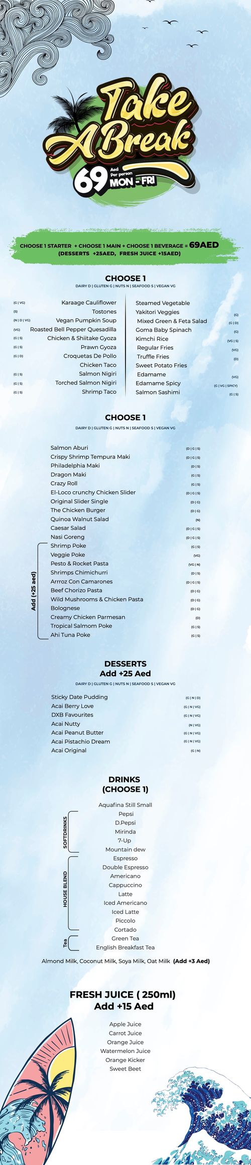 The Surf Cafe Menu : Take A Break