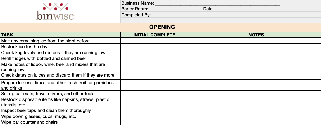 Bar Cleaning Checklist Template FREE 