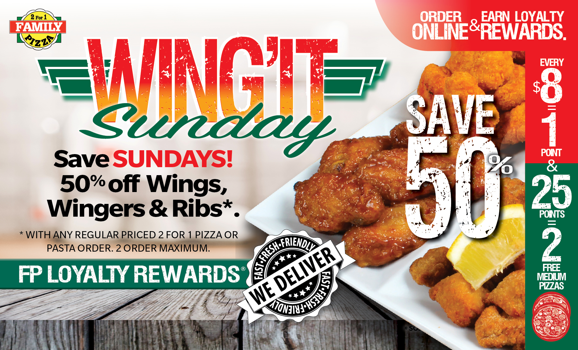 Family Pizza, Always 2 For 1 and FREE Delivery