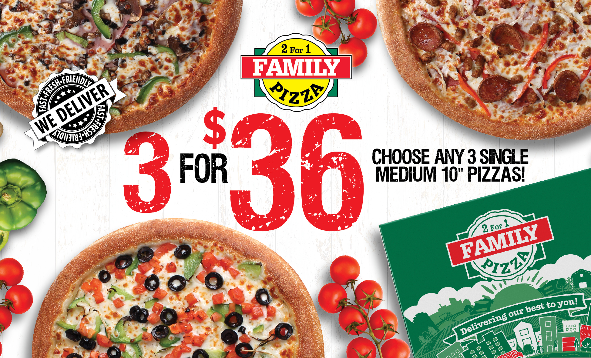 Family Pizza, Always 2 For 1 and FREE Delivery
