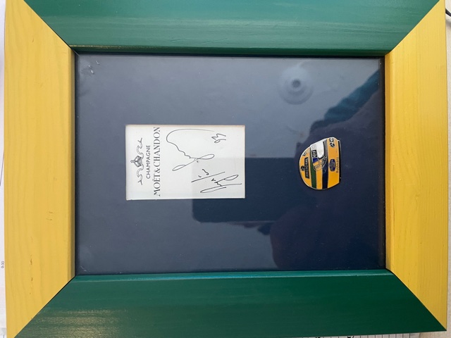 Ayrton Senna signed Moet & Chandon Label | Autographs | SpeedSport Gallery