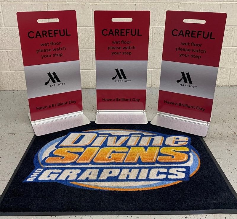 Logo Floor Mats & Cautionary Signage: Safety and Brand Awareness
