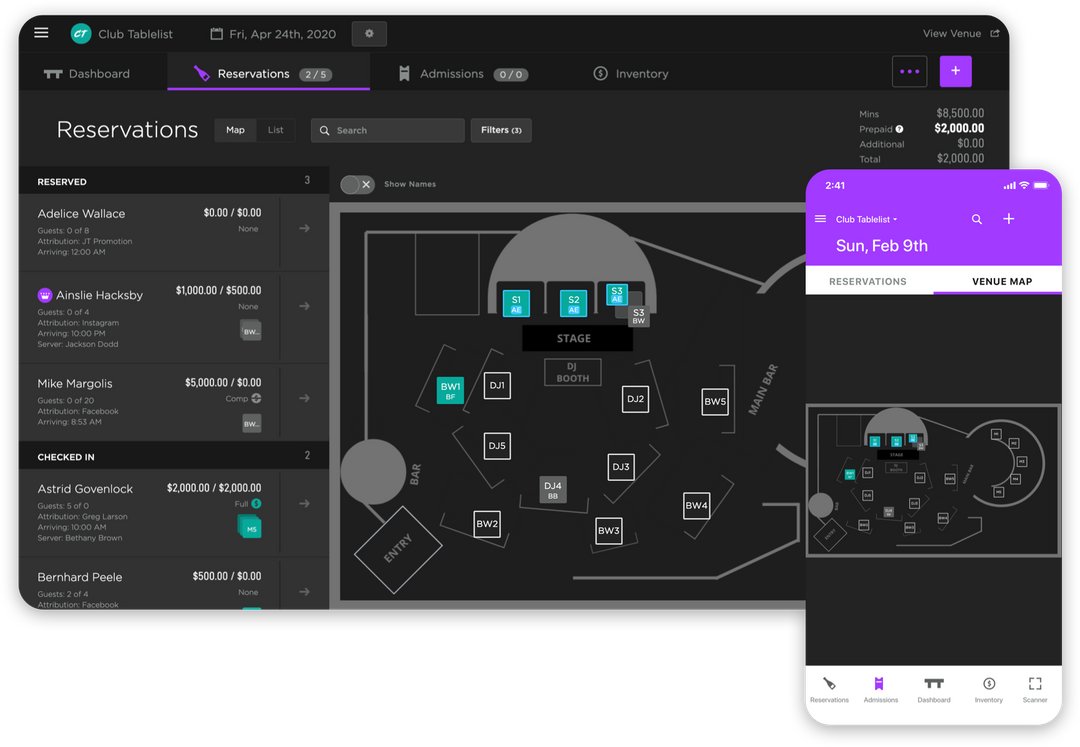 TablelistPro | Features | VIP Table Management