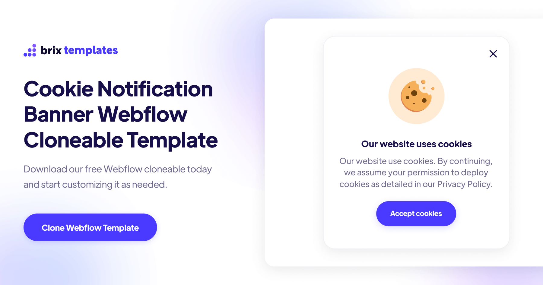 Cookie Notification Banner Webflow Cloneable Template BRIX Templates