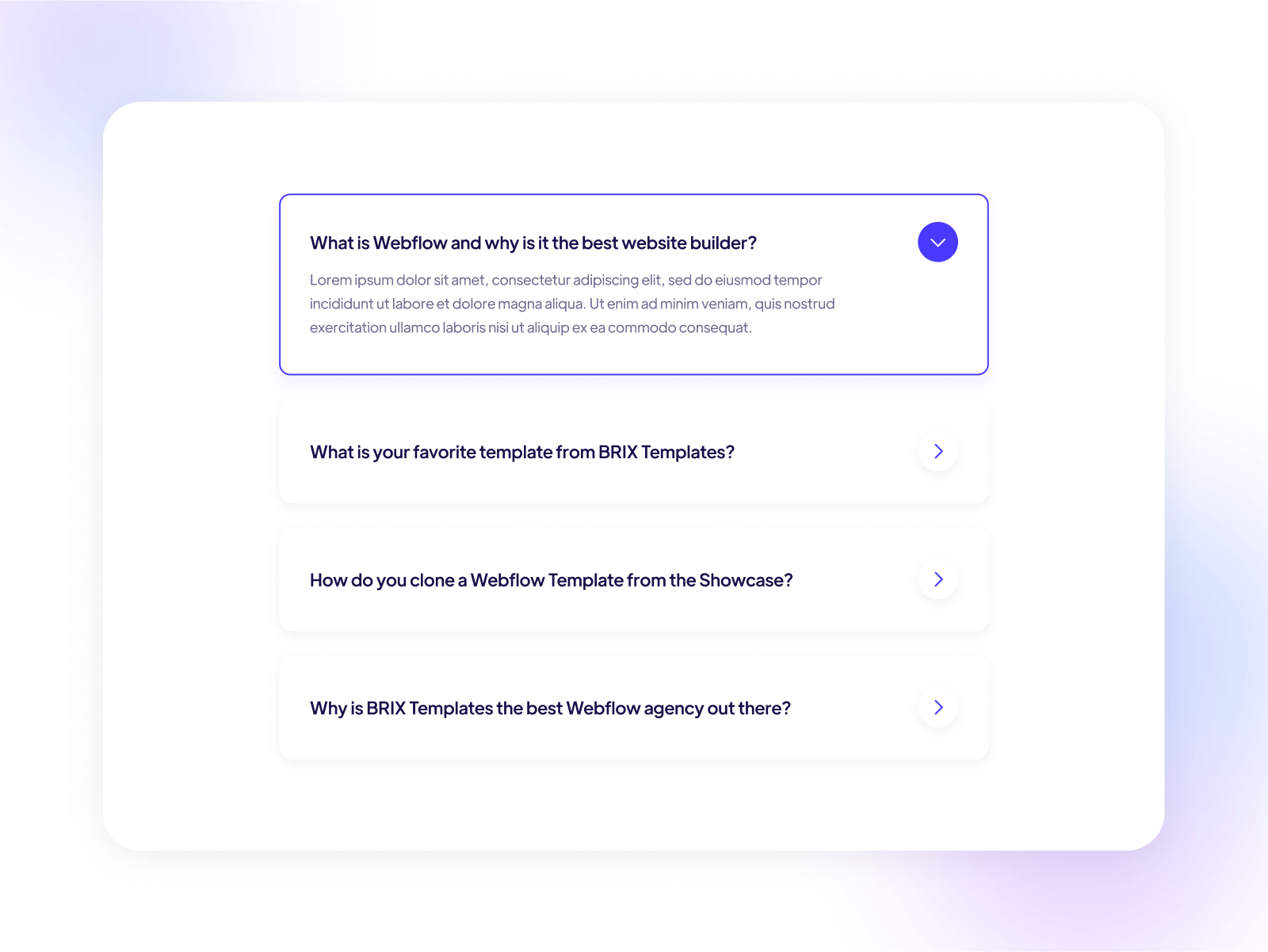 FAQ Accordion Webflow Cloneable Template - BRIX Templates