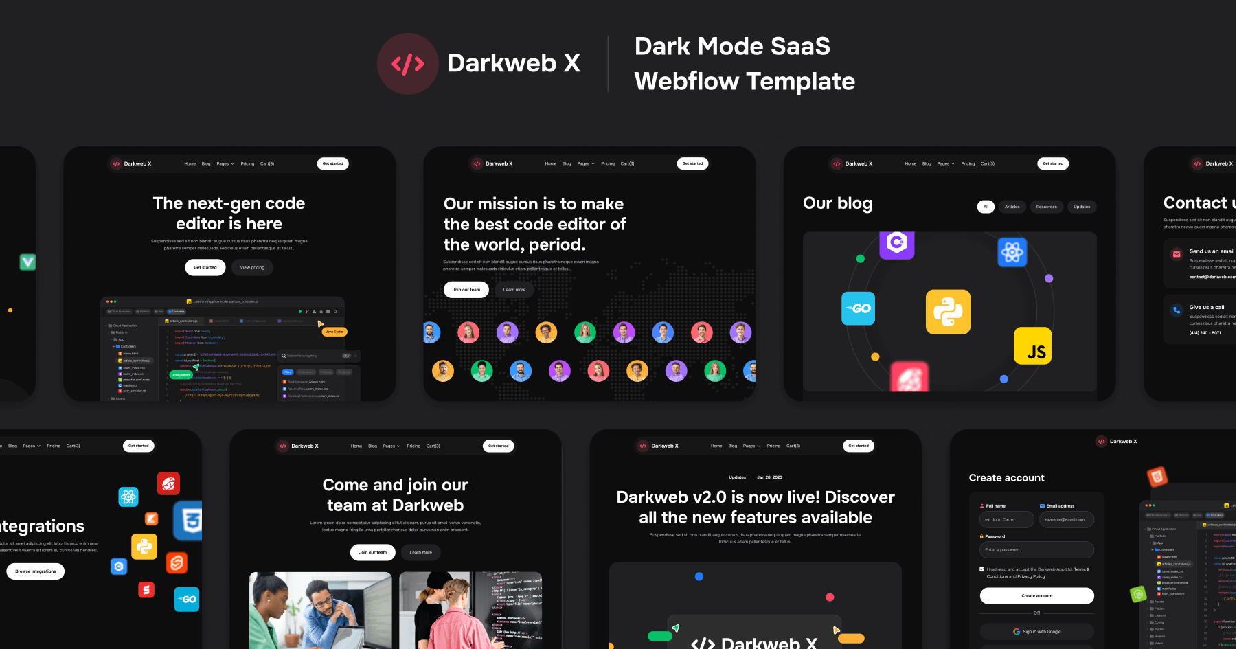 Dark Mode SaaS Webflow Template - Darkweb X | BRIX Templates