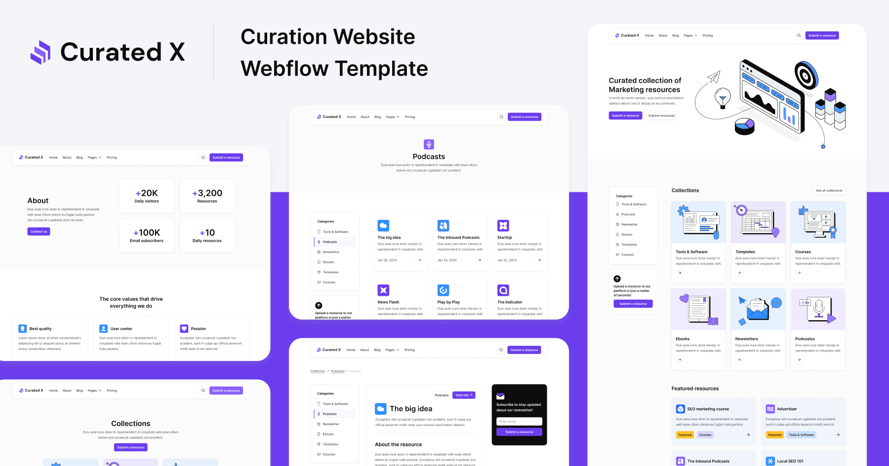 Curation Website Webflow Template - Curated X | BRIX Templates