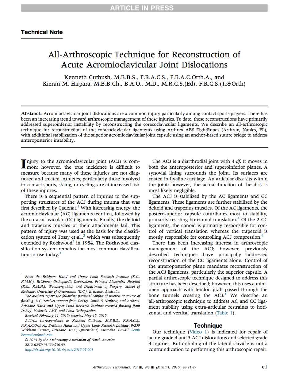 Arthroscopic ACJ Reconstruction - Shoulder Clinic