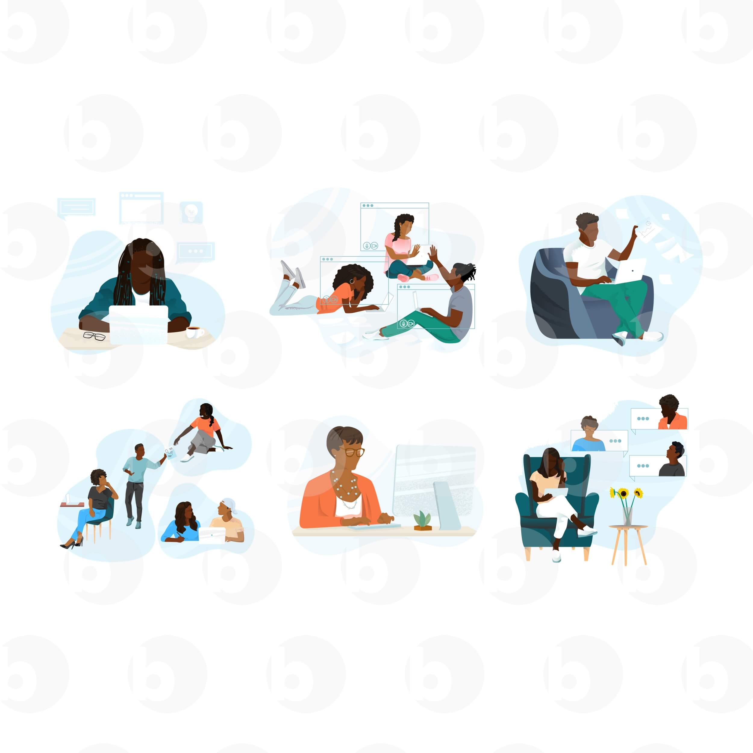 The Remote Work Illustration Pack | Black Illustrations