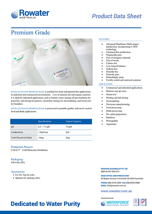 High purity water for commercial use