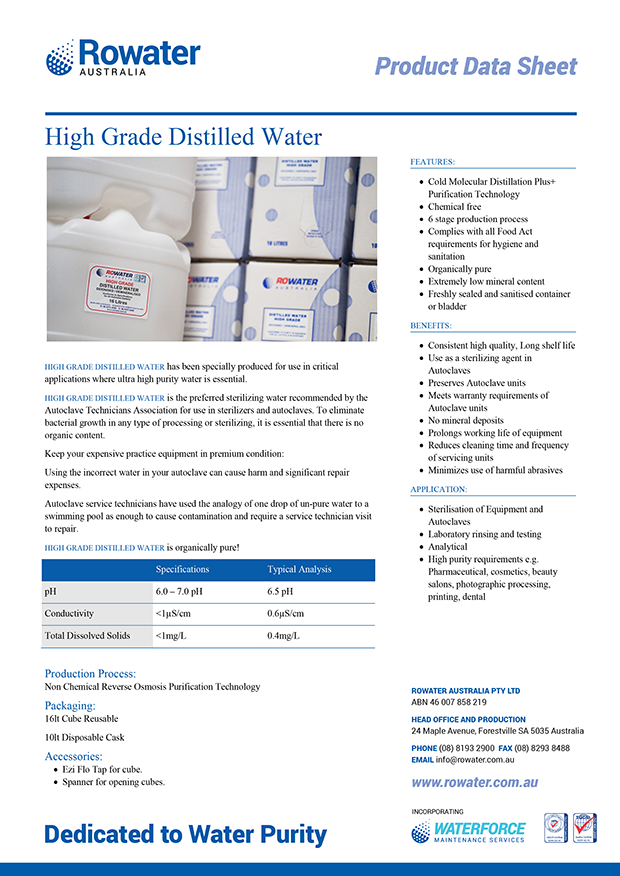 High purity water for commercial use