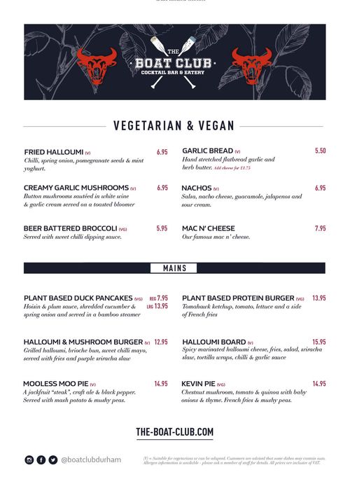 View Menus | The Boat Club, Durham - Cocktail Bar & Restaurant