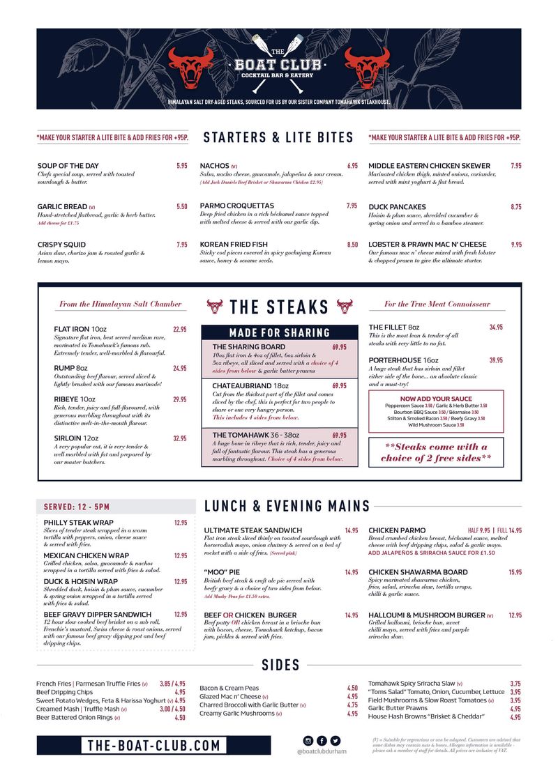 View Menus | The Boat Club, Durham - Cocktail Bar & Restaurant