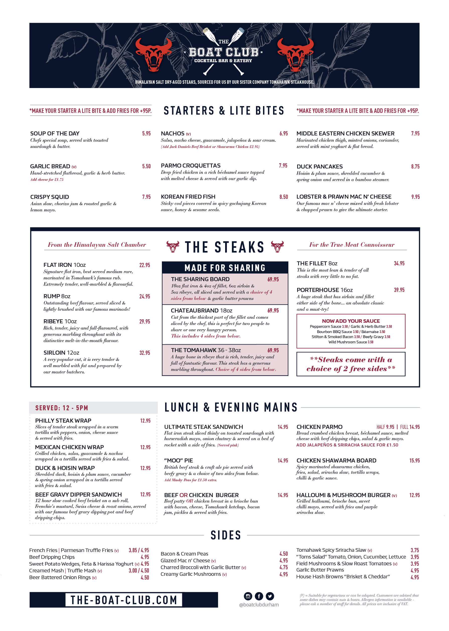 View Menus | The Boat Club, Durham - Cocktail Bar & Restaurant