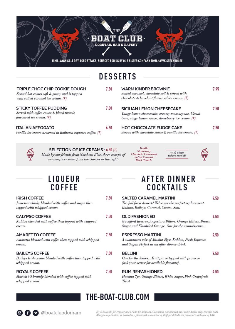 View Menus | The Boat Club, Durham - Cocktail Bar & Restaurant