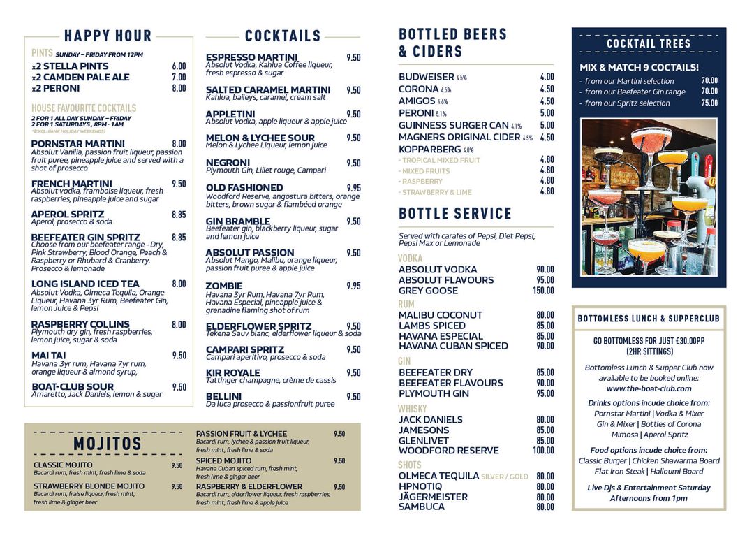 View Menus | The Boat Club, Durham - Cocktail Bar & Restaurant