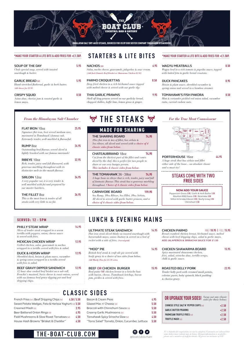 View Menus | The Boat Club, Durham - Cocktail Bar & Restaurant