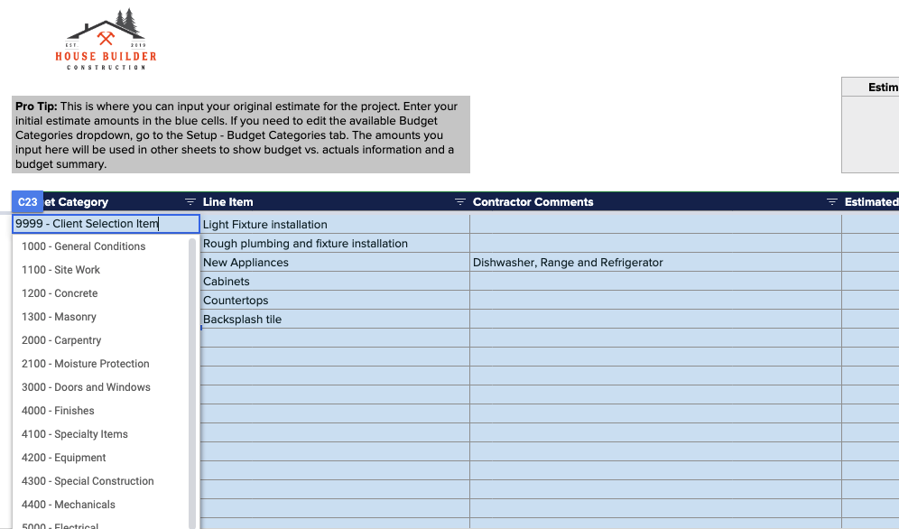 Construction Budget Template Free Download