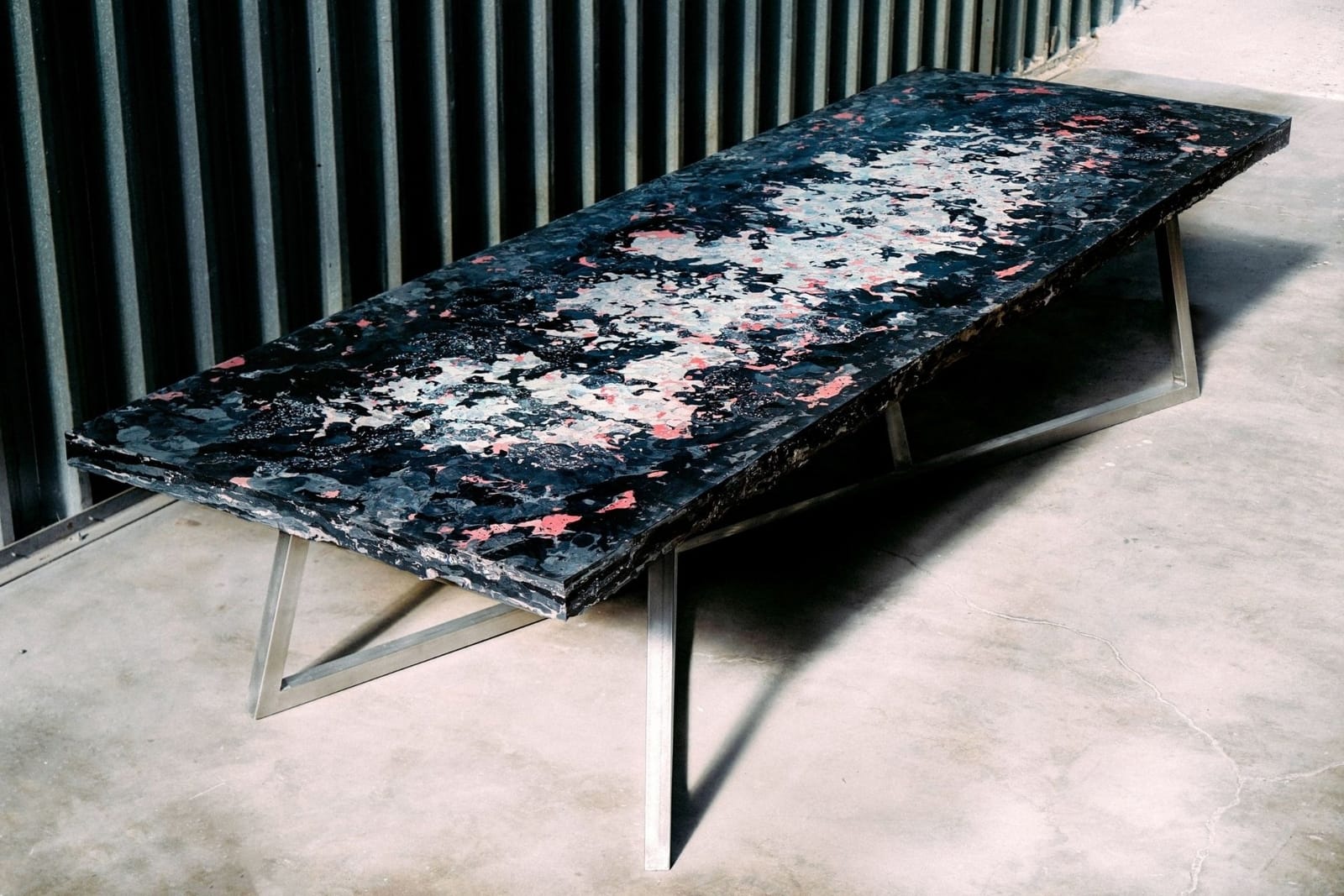 A massive table from recycled plastic