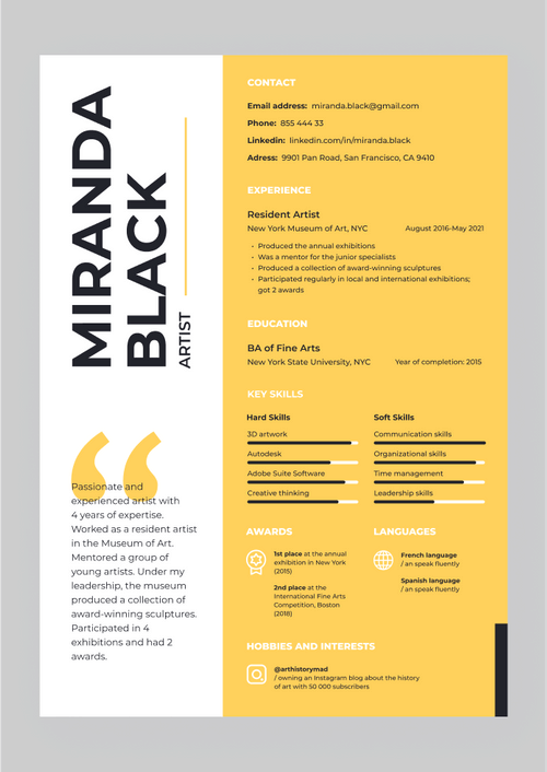 How to Write an Artist Resume: Guide With Samples and Useful Tips ...