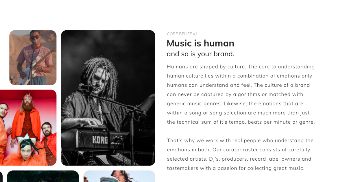 How we work · The art of human curated music.