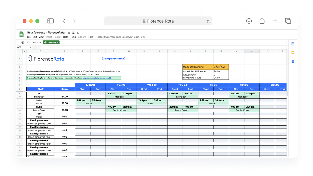 FREE rota template - Excel download for staff rota | Florence Rota