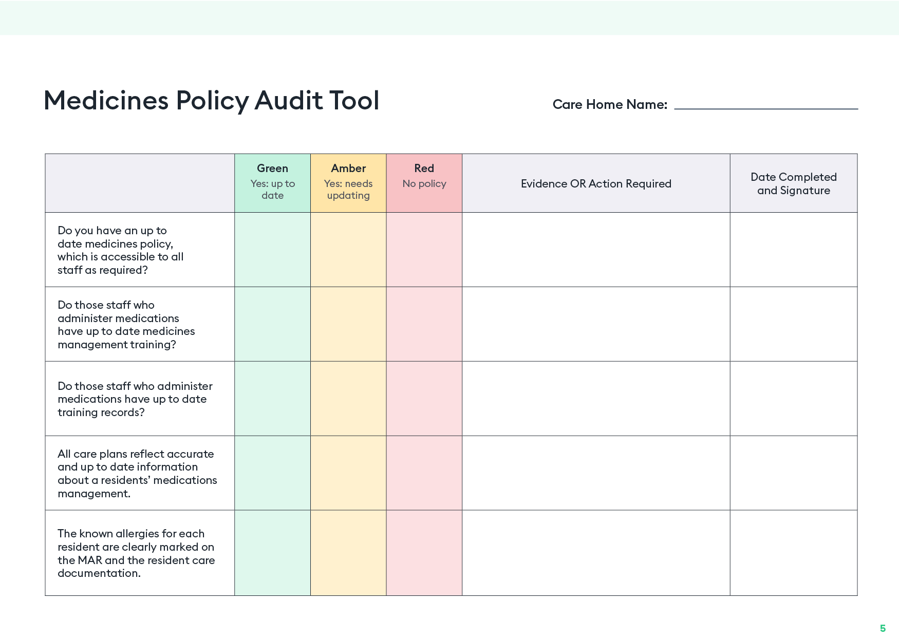 Printable Medical Chart Audit Template
