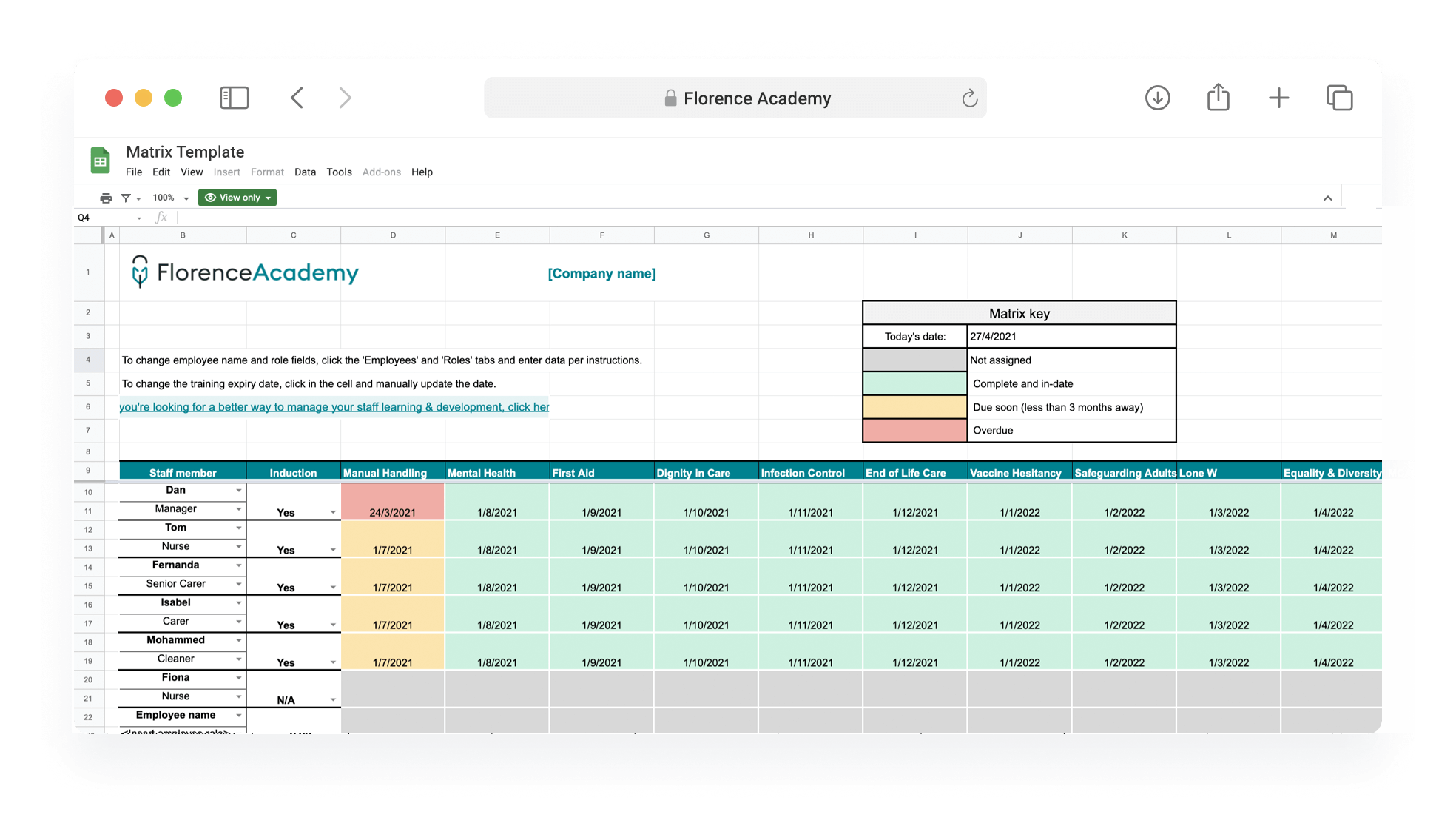 Training Matrix Template Excel Free Download Printable Form