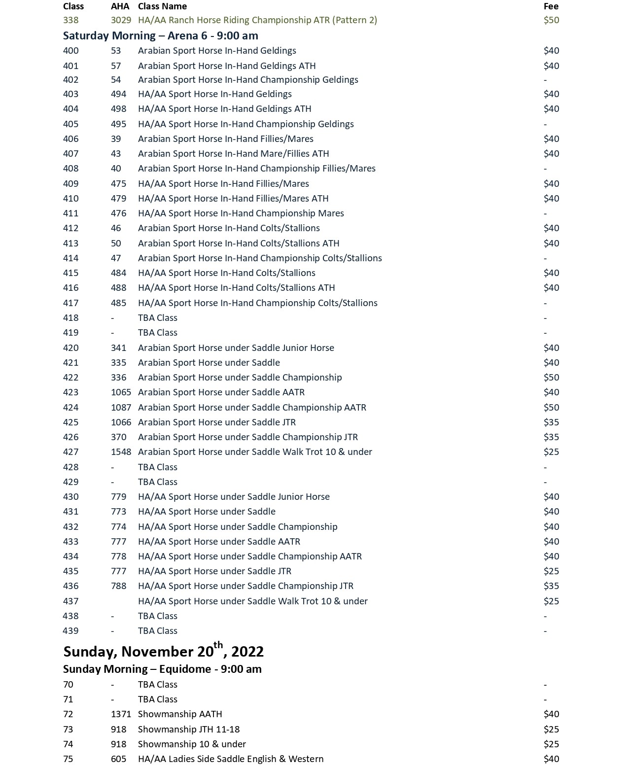 ACC Show Schedule :: Arabian Horse Association of Arizona