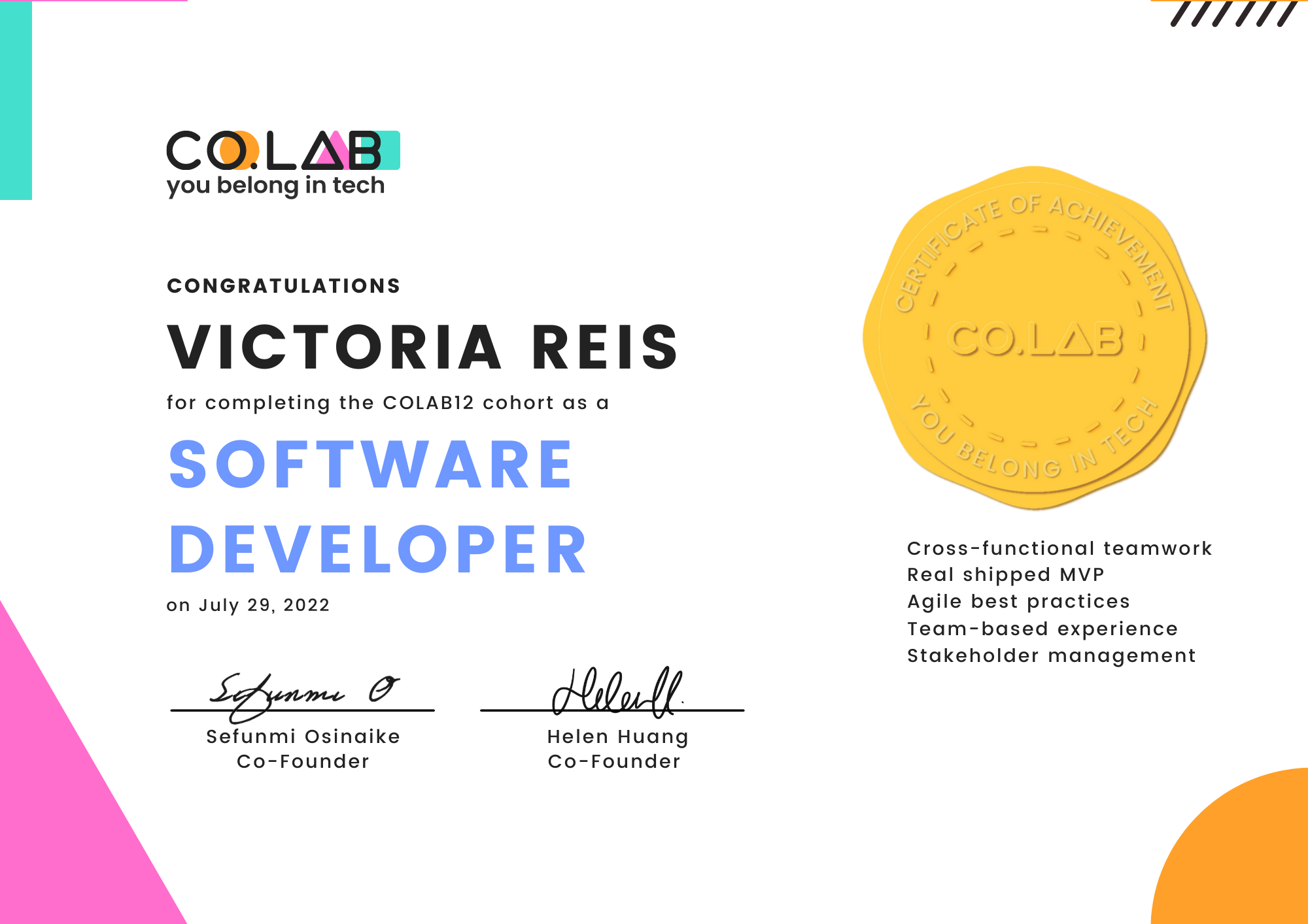 Victoria Reis | Certificate | COLAB12