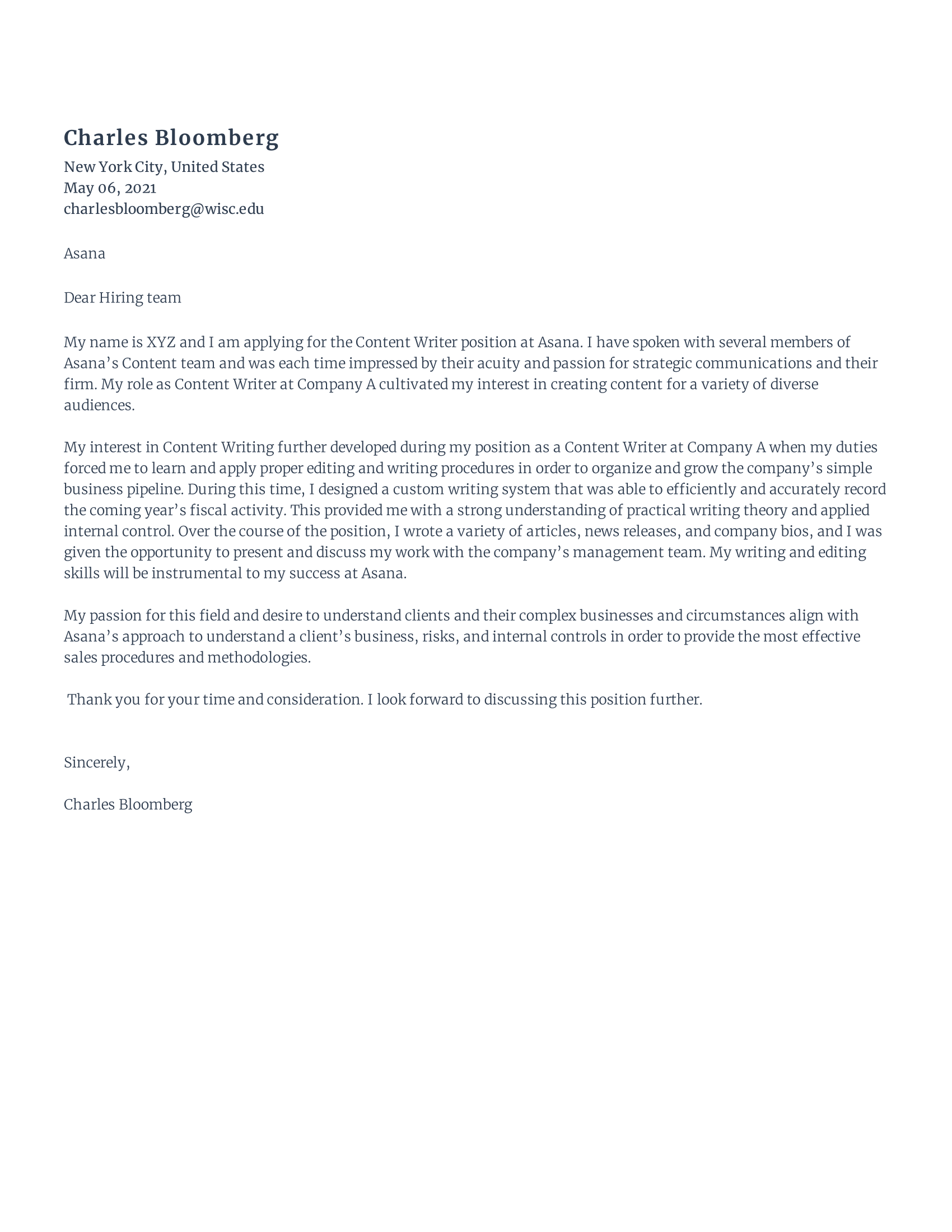 Rezi Content Writer Cover Letter Template Rezi Content Writer Cover Letter Template
