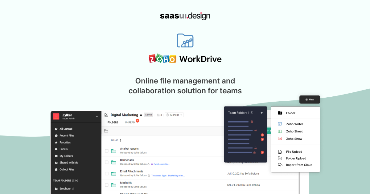 Zoho WorkDrive | UI, UX Design | SaaS | Application Design | saas ui