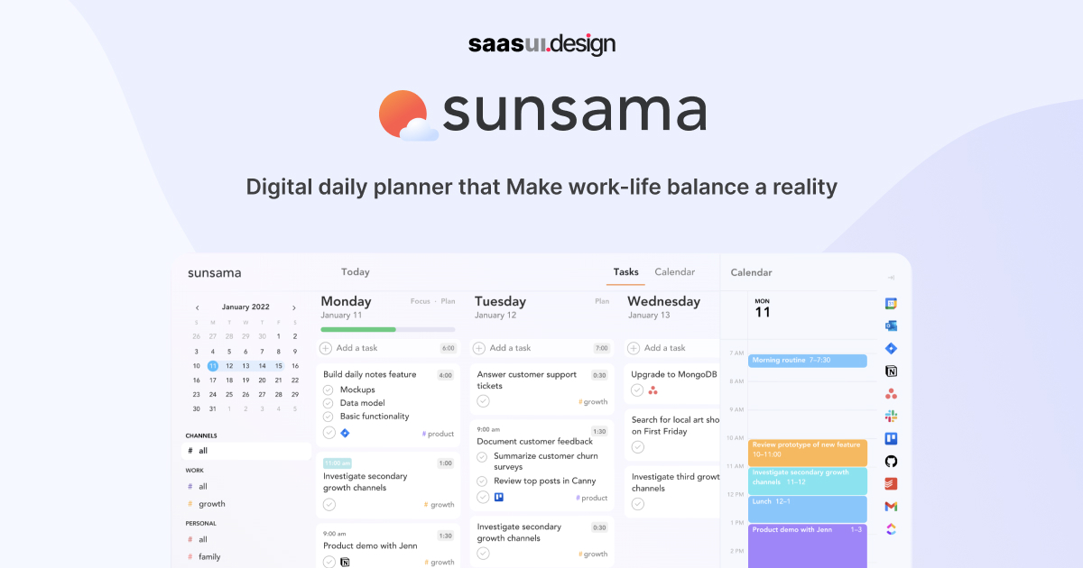 Sunsama | UI, UX Design | SaaS | Application Design | saas ui