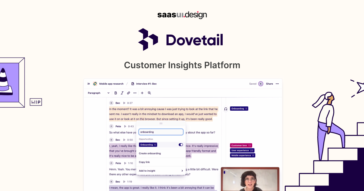 Dovetail | UI, UX Design | SaaS | Application Design | saas ui