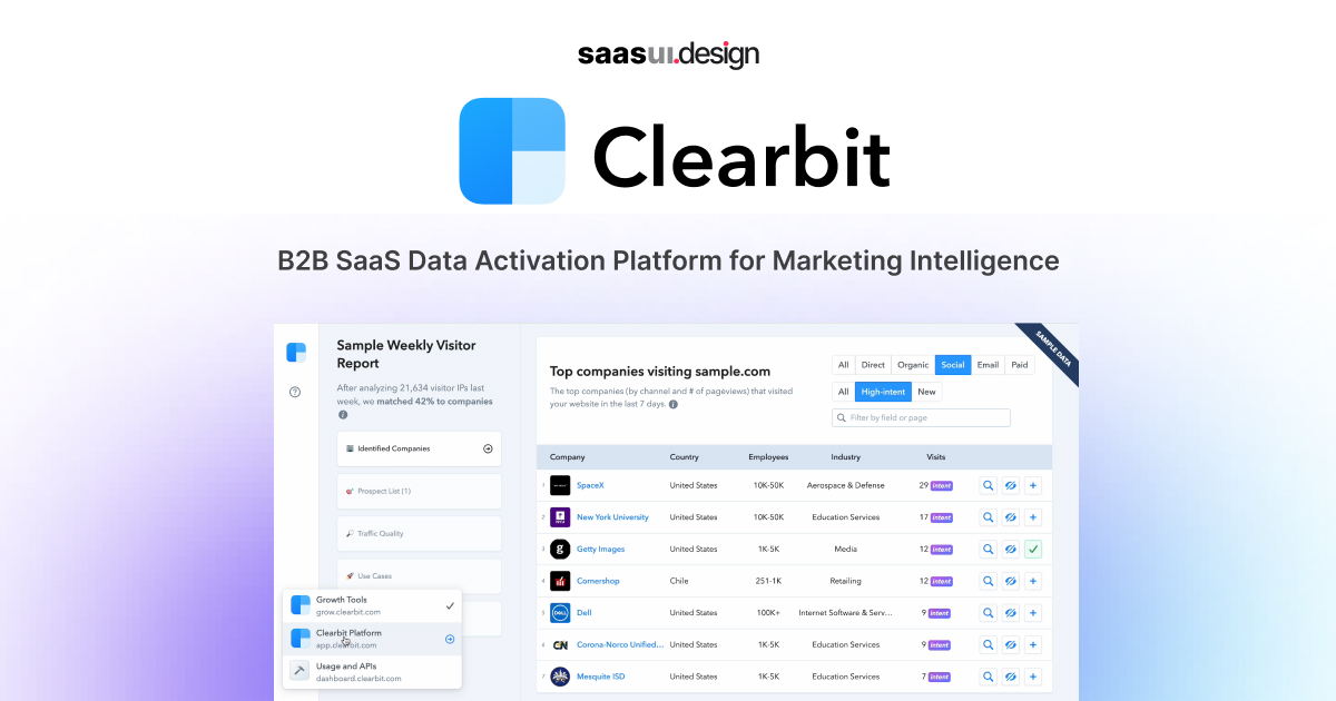 Clearbit | UI, UX Design | SaaS | Application Design | saas ui