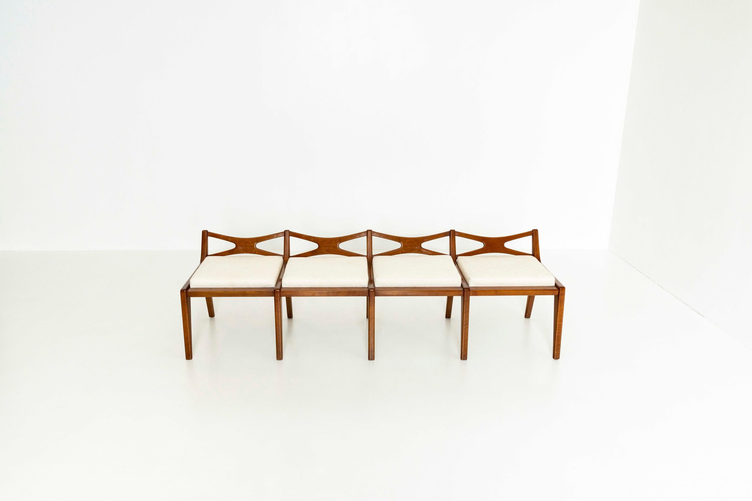 Paolo Buffa Bench in Walnut and Fabric, Italy 1950s | AtKris Studio