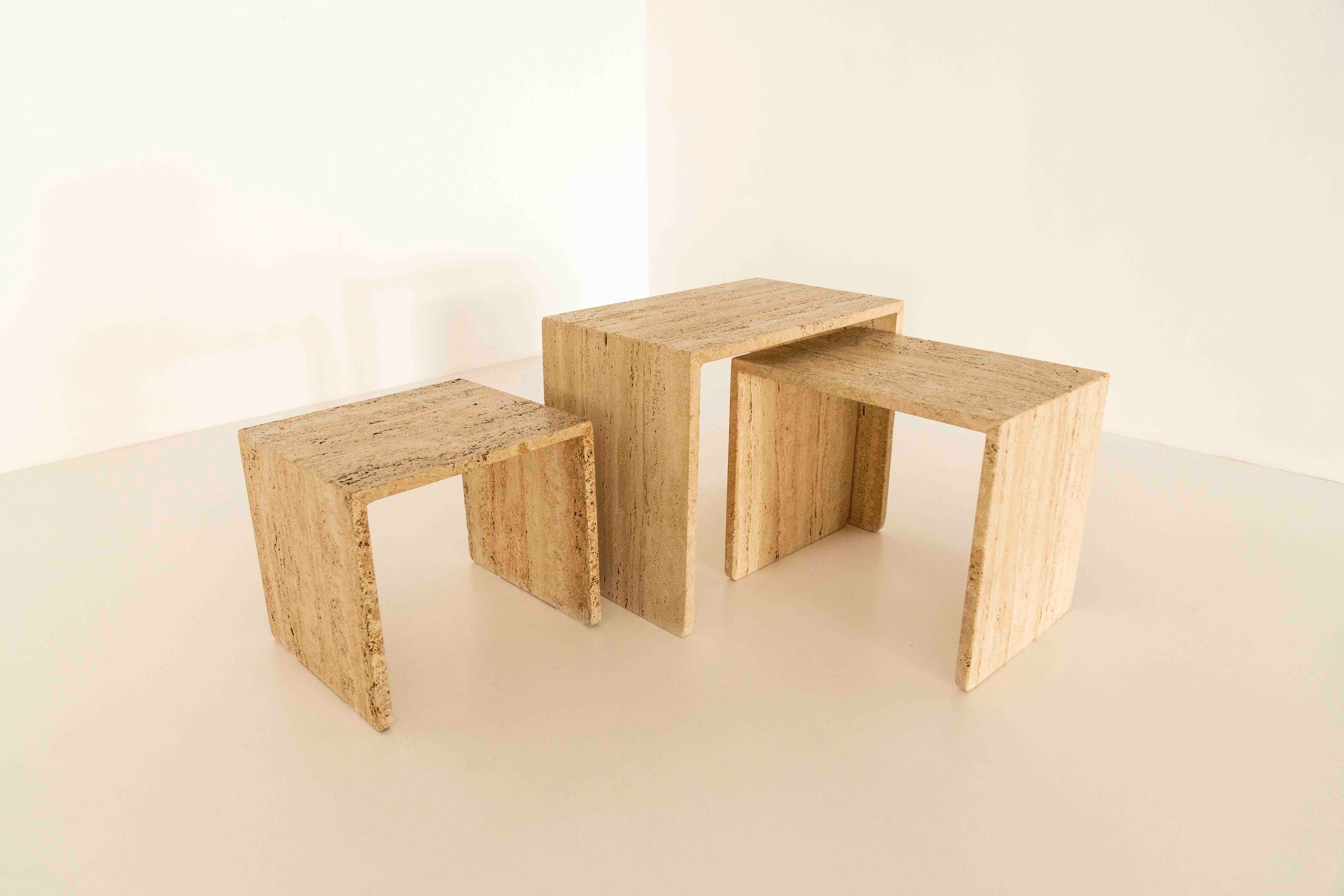 Set of Three Rectangular Travertine Nesting Tables, The Netherlands ...