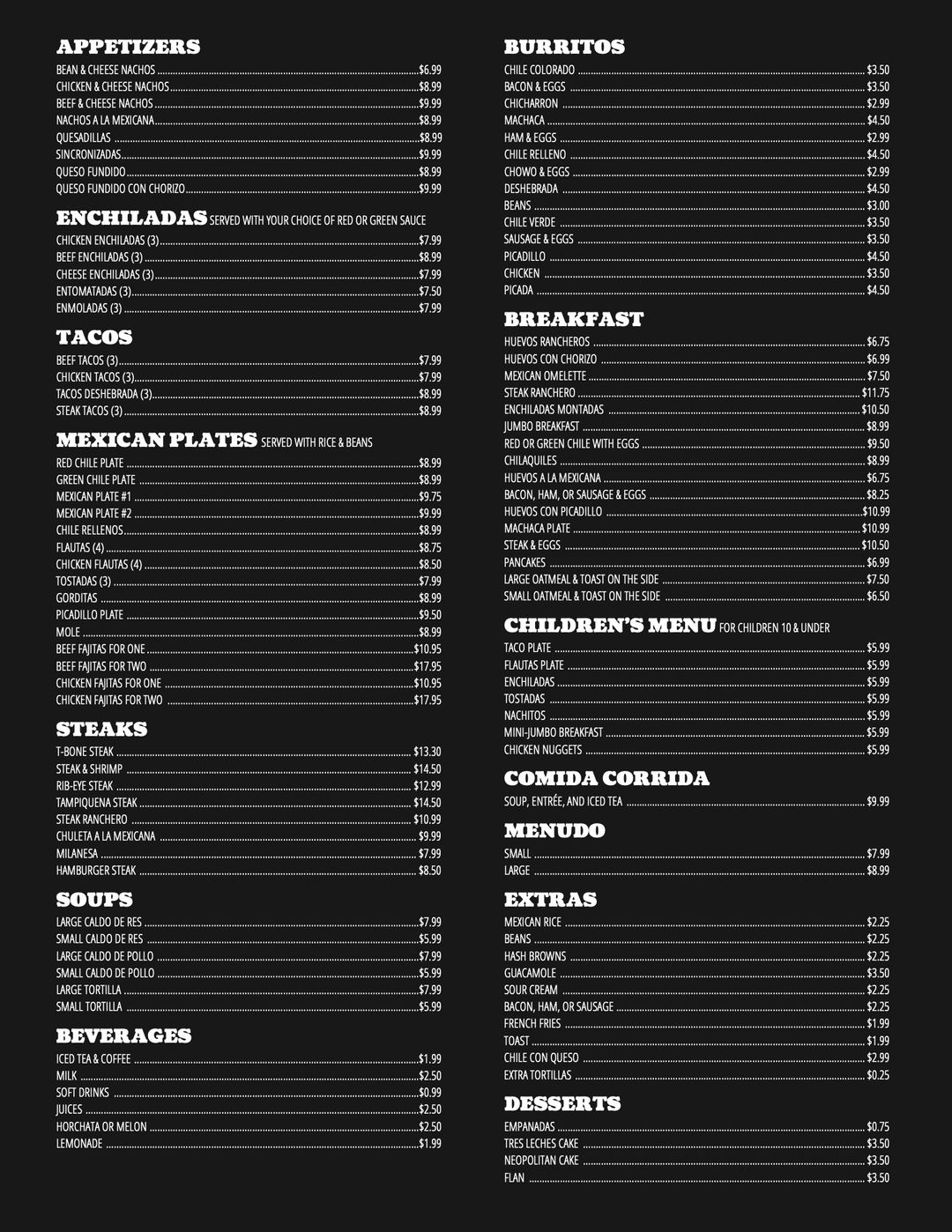 Kika's Kitchen El Paso Mexican Restaurant | Our Menu