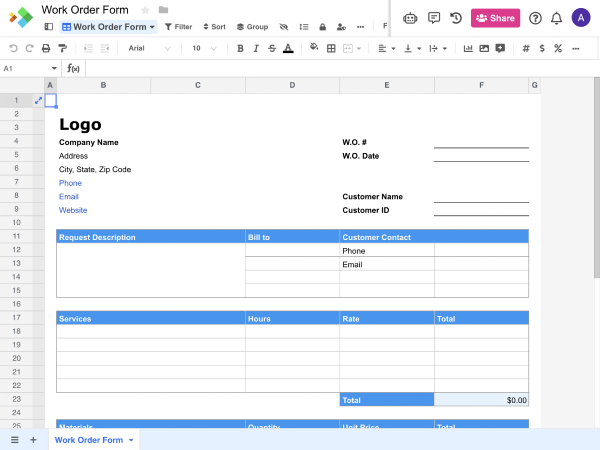 Work Order Form Order Form Templates