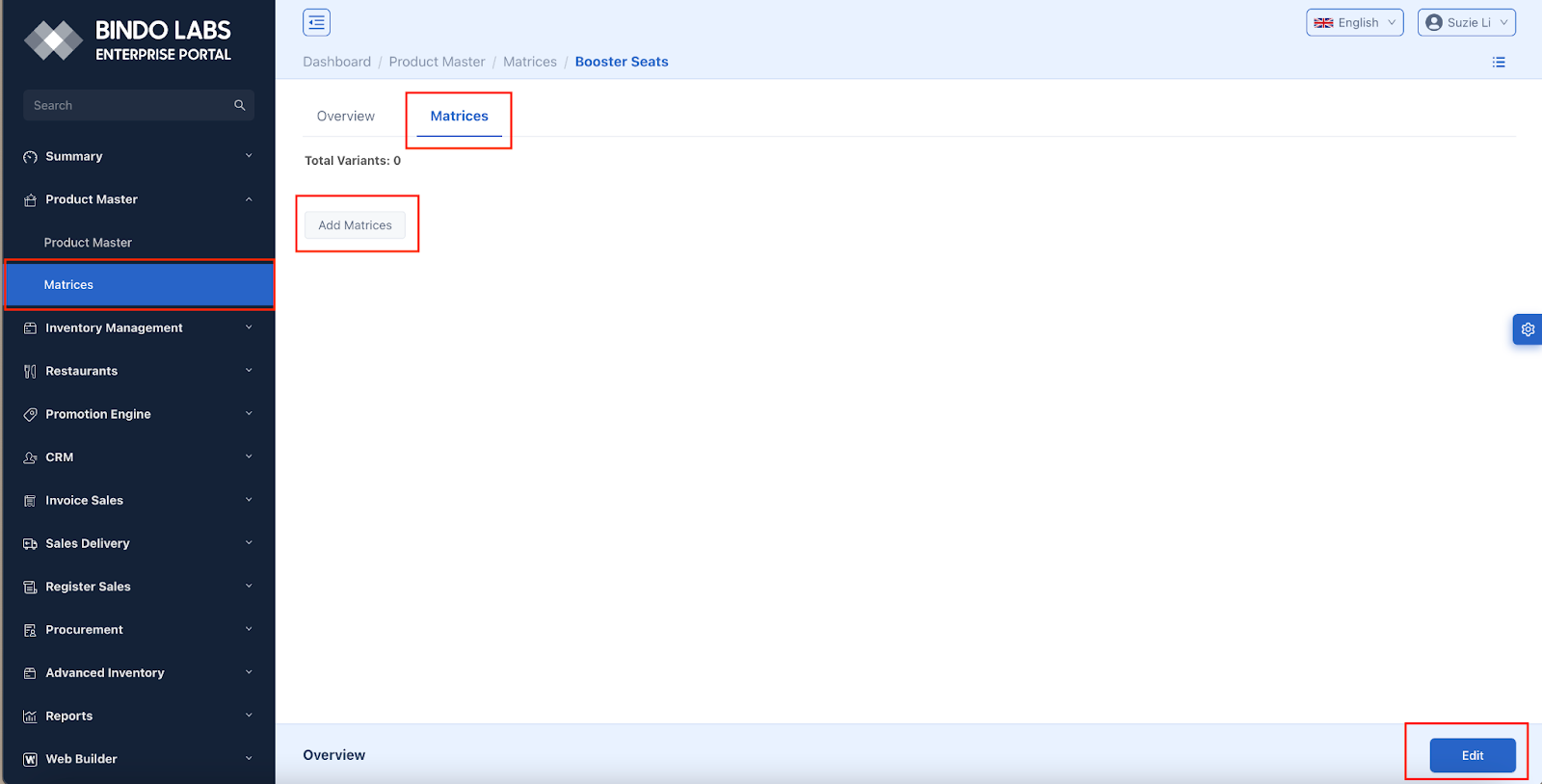 Create New Product Matrix
