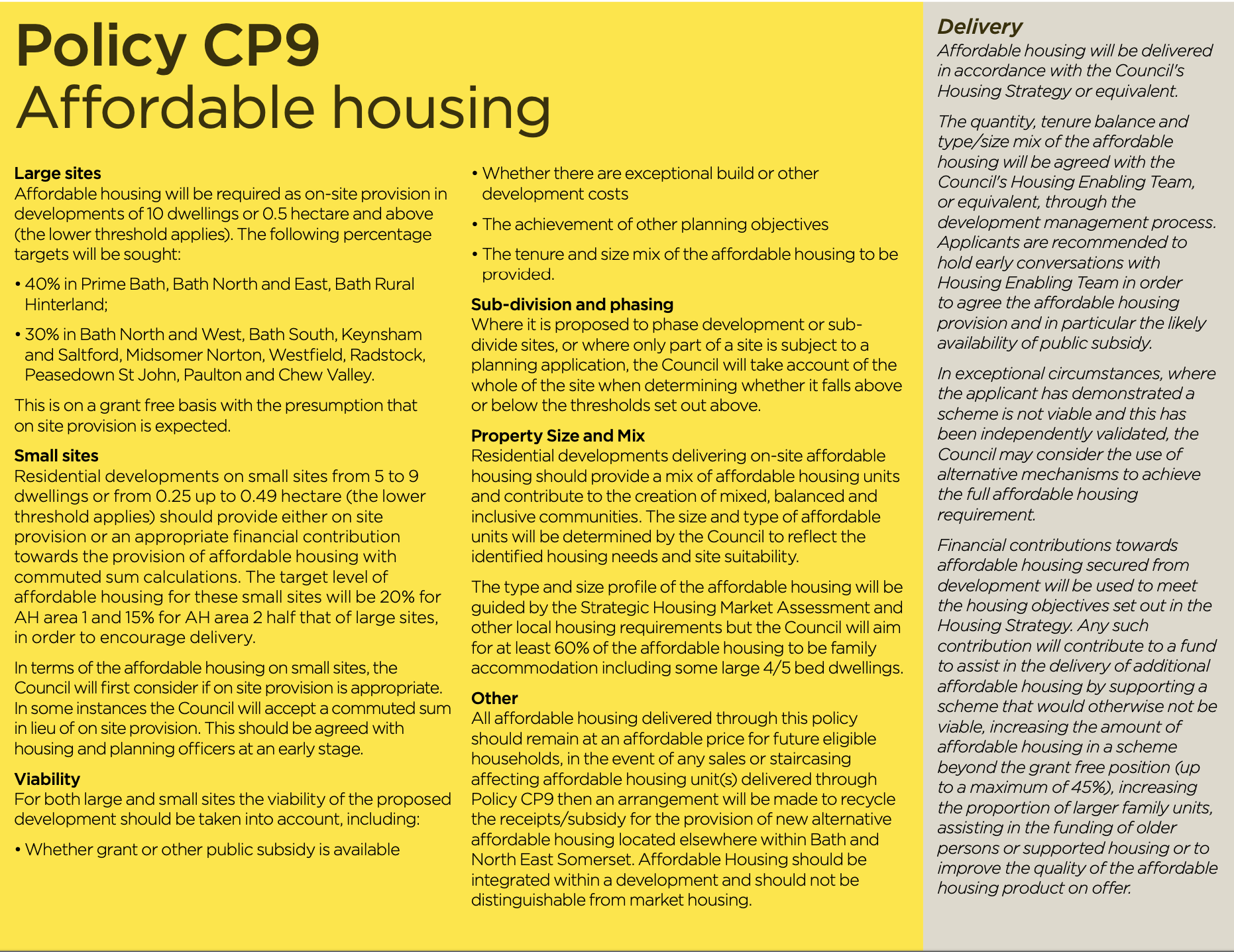 Bath and North East Somerset Affordable Housing Policy | S106 Management