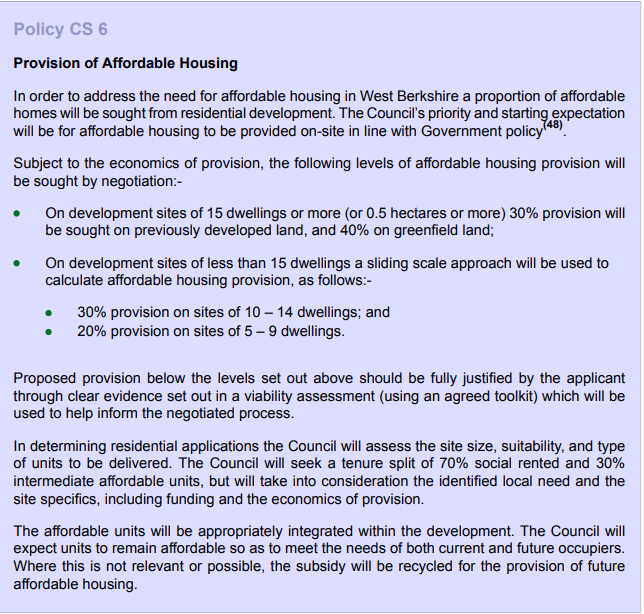 West Berkshire Affordable Housing Policy | S106 Management