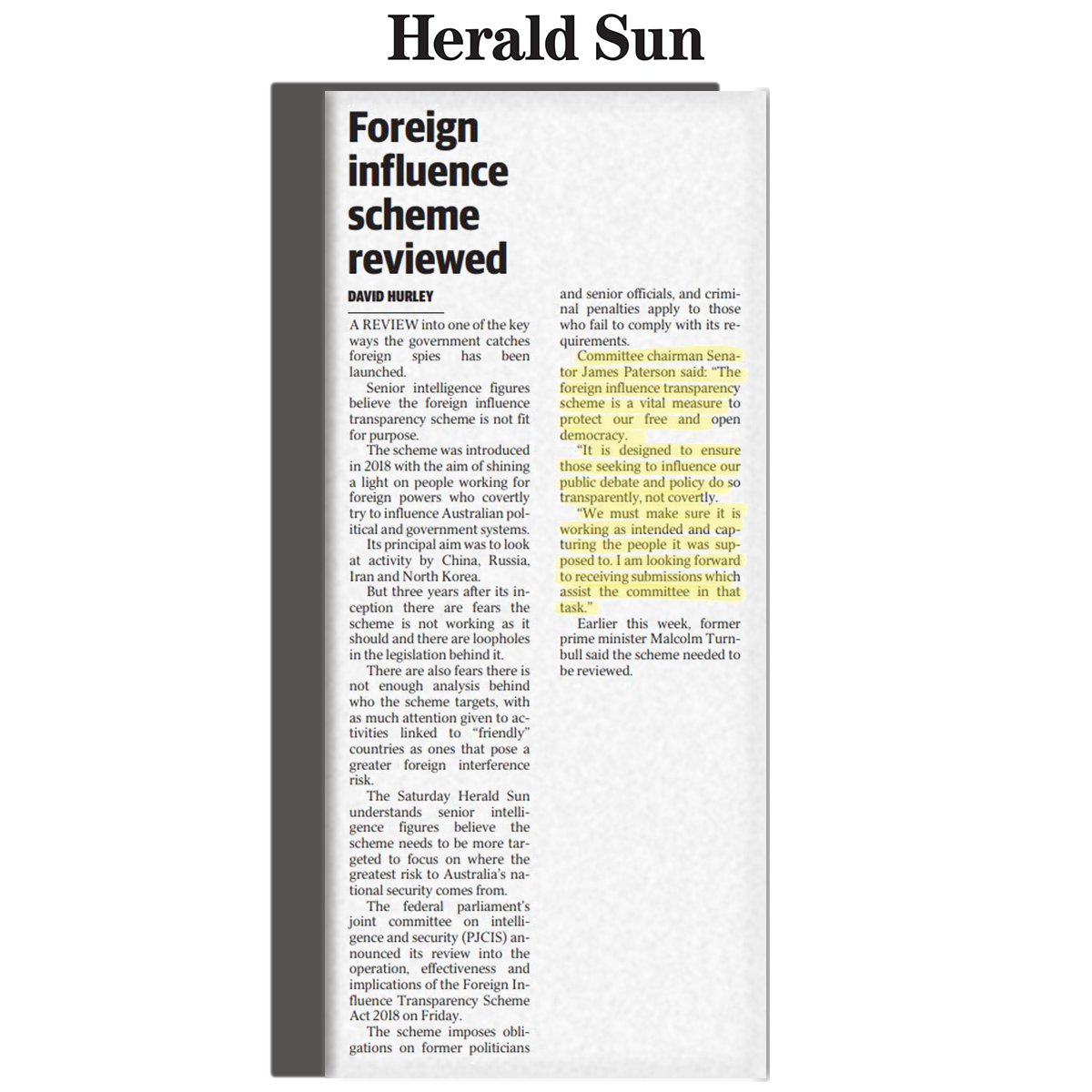 Foreign influence scheme reviewed
