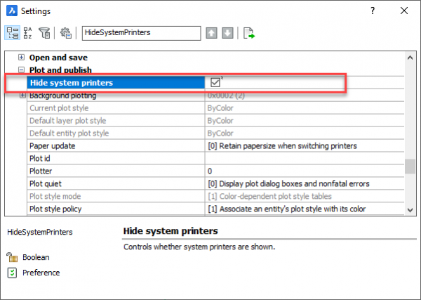 Hide System Printers (HideSystemPrinters)