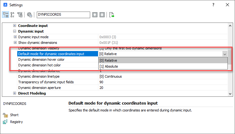 Coordinate Entry in Dynamic Mode