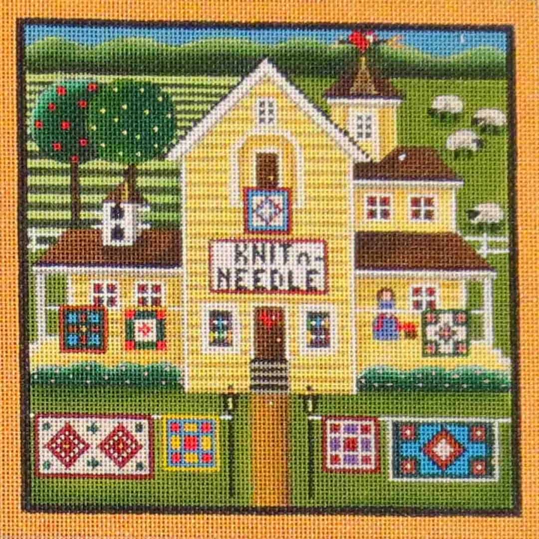 Hand Painted Small Village Needlepoint