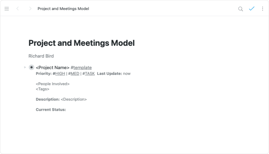 Workflowy template - Project and Meetings Model