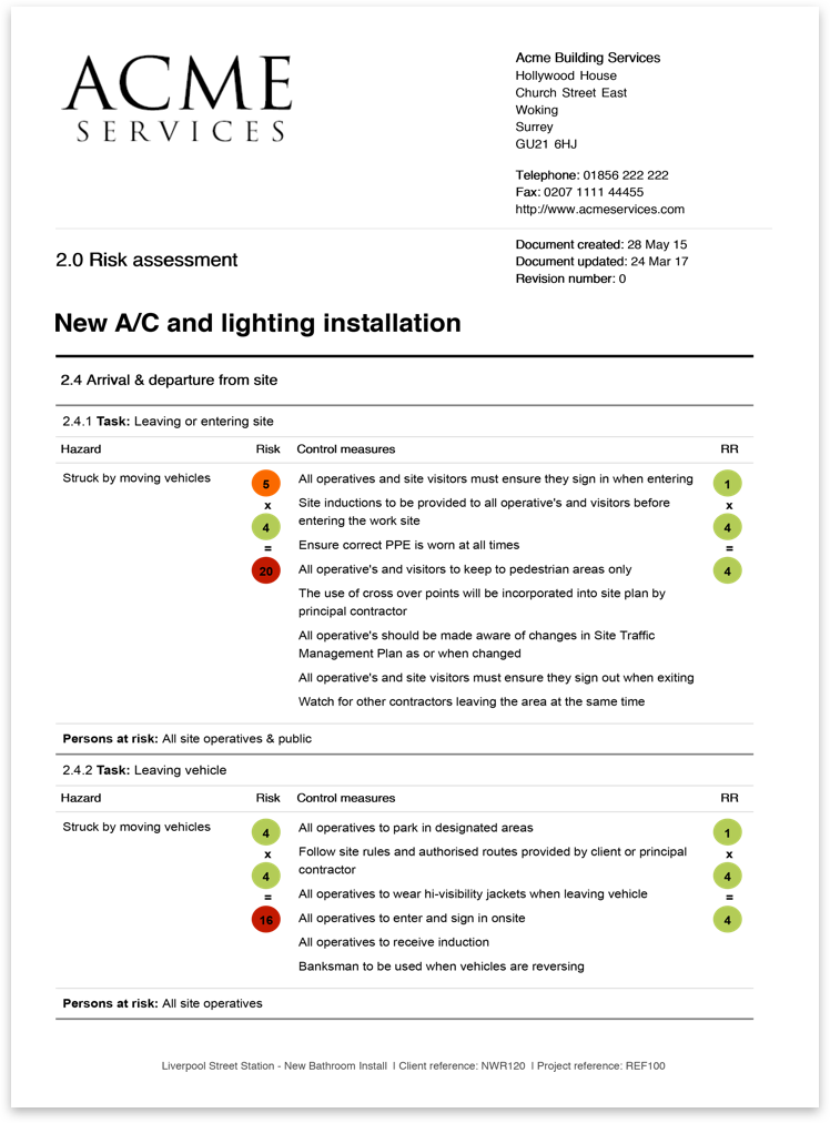 Create a construction risk assessment and method statement in minutes