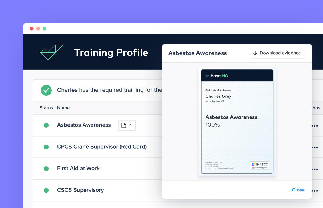HandsHQ Training Register